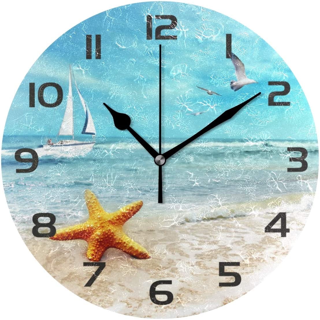 10 Inch Beautiful Beach Wall Clock Battery Operated Non Ticking ...