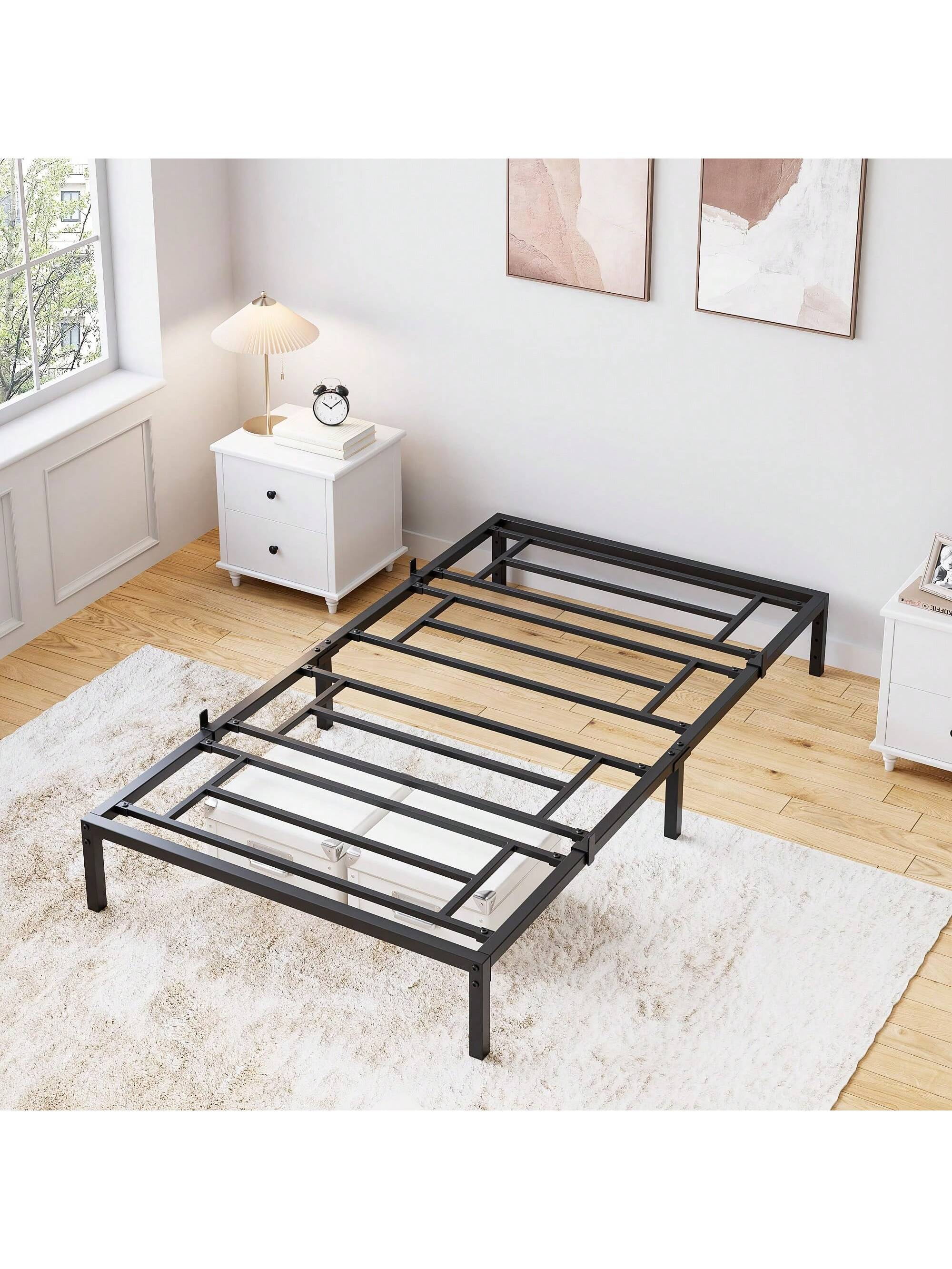10 Inch Bed Frame, No Box Spring Needed, Heavy Duty Metal Platform Bed ...