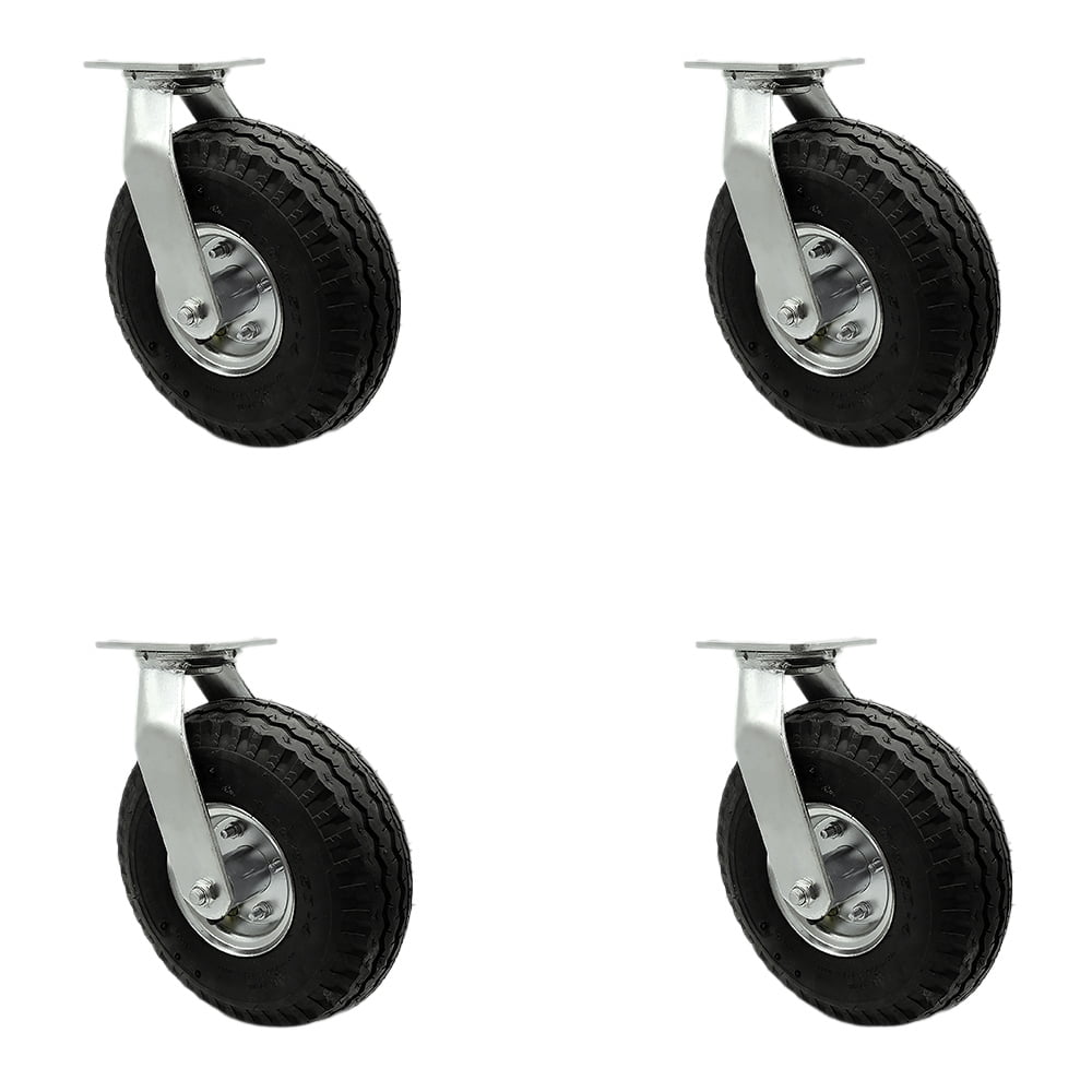 10 Inch Black Pneumatic Wheel Swivel Casters with Bolt Swivel Locks Set ...