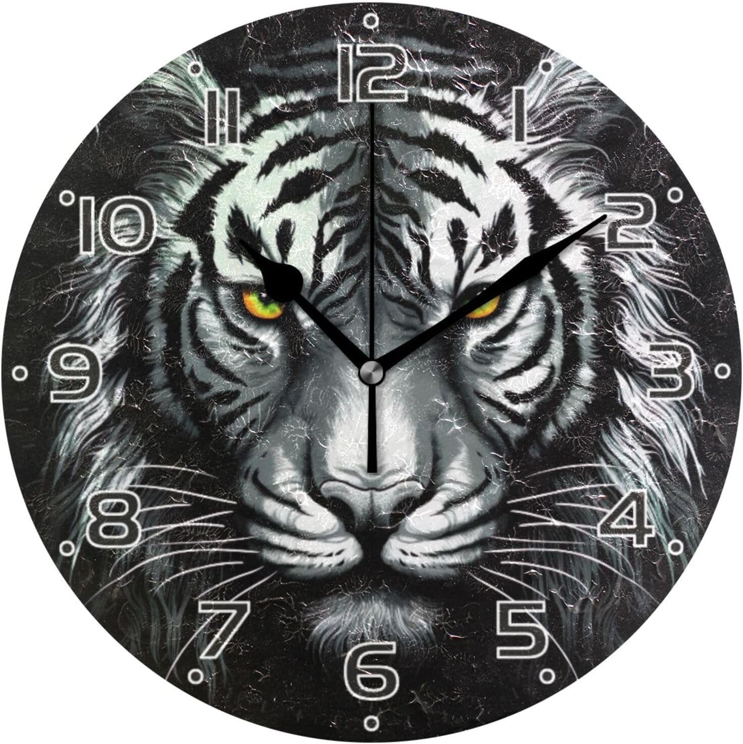 10 Inch Black Tiger Clock Silent Round Wall Clock Non Ticking Battery ...