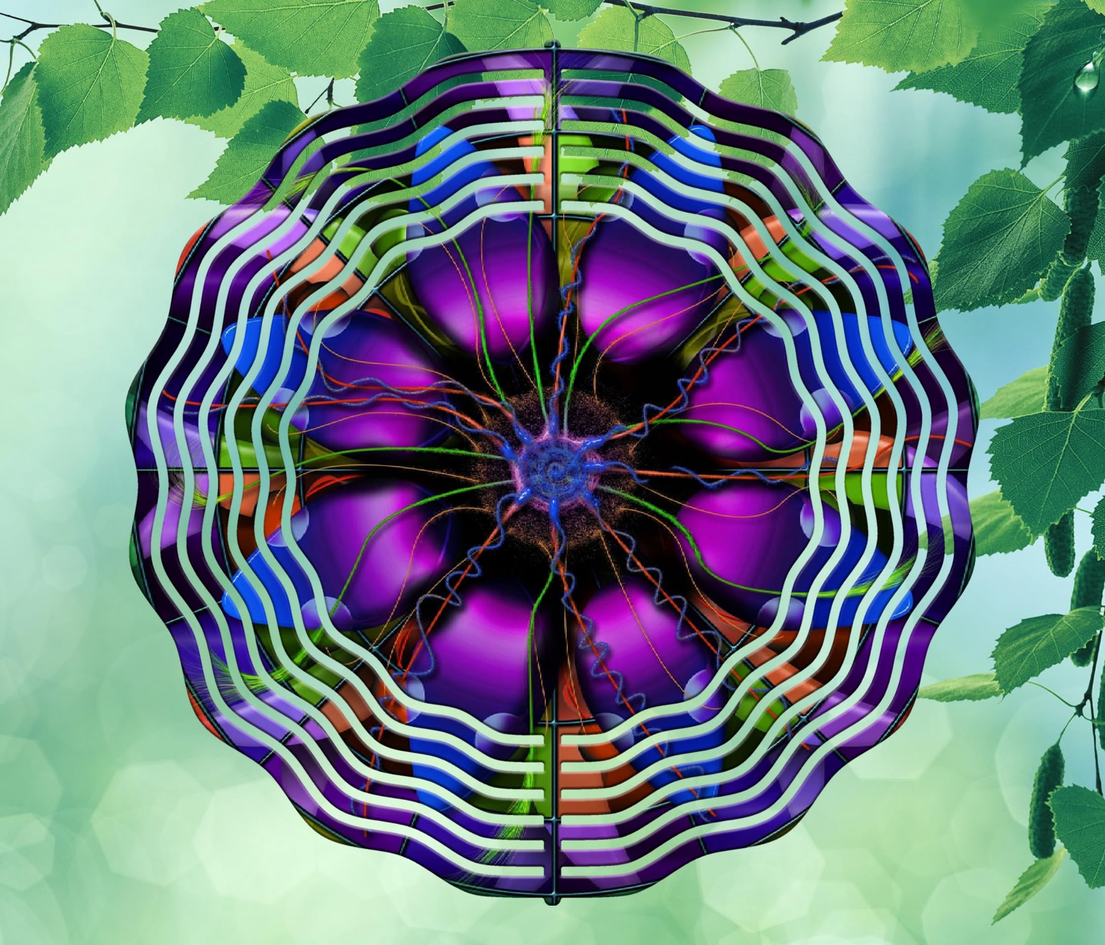 10 Inch Bright Colorful Floral Design Hanging Wind Spinner Yard Decor ...