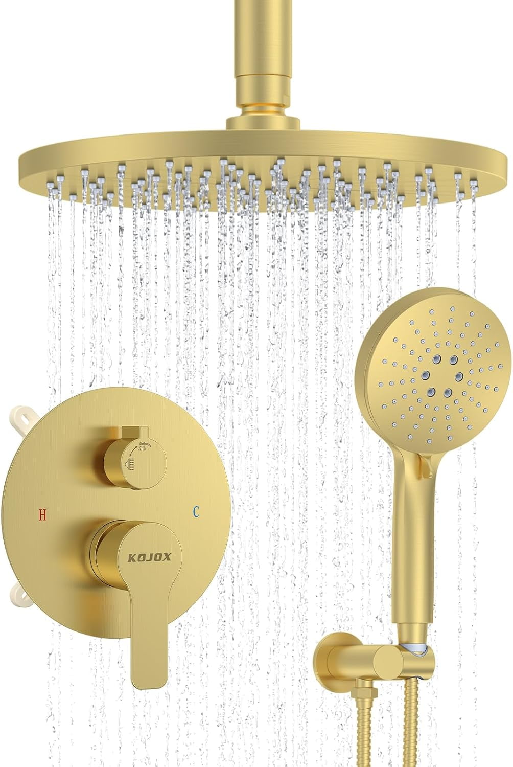 10 Inch Brushed Gold Shower System with High Pressure Rain Shower Head ...