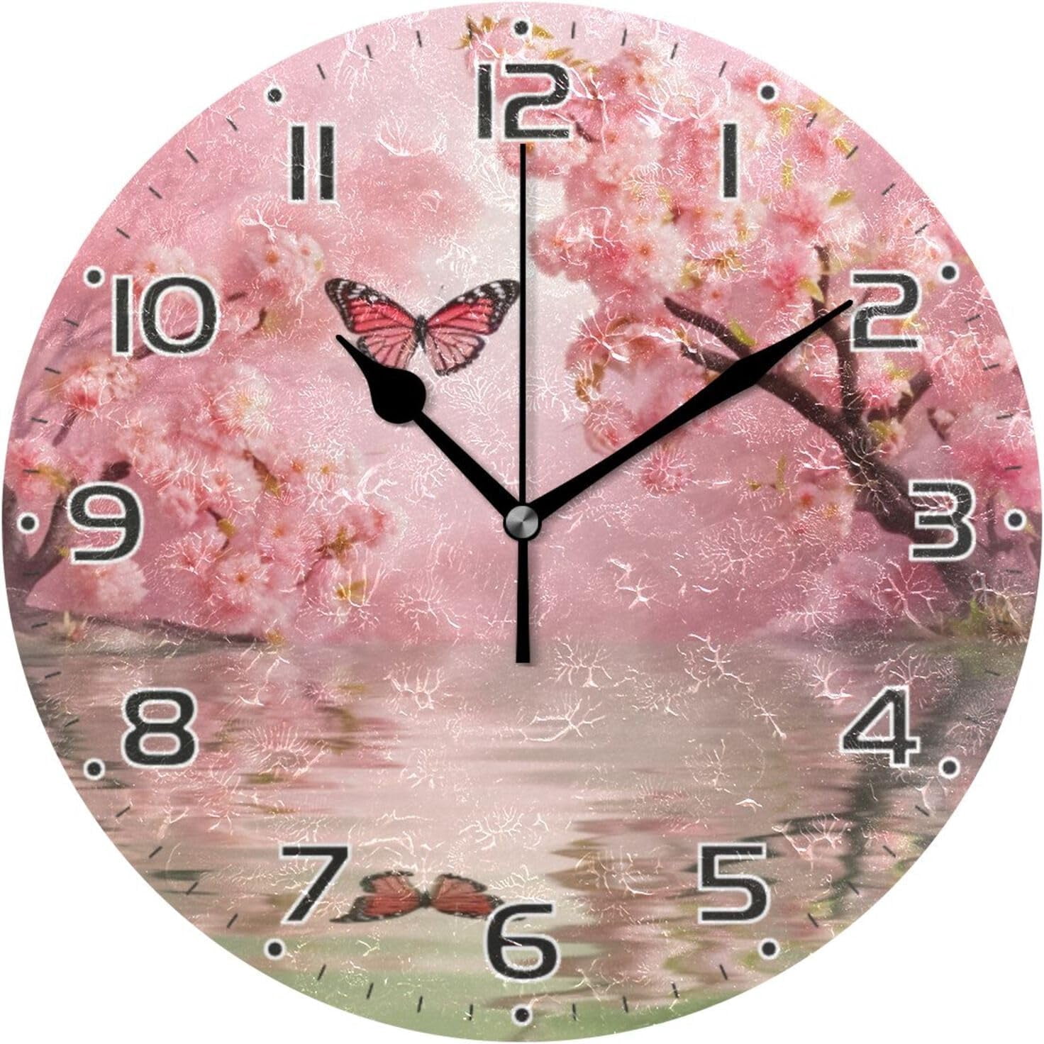 10 Inch Butterfly on The Water Clock Silent Round Wall Clock Non ...