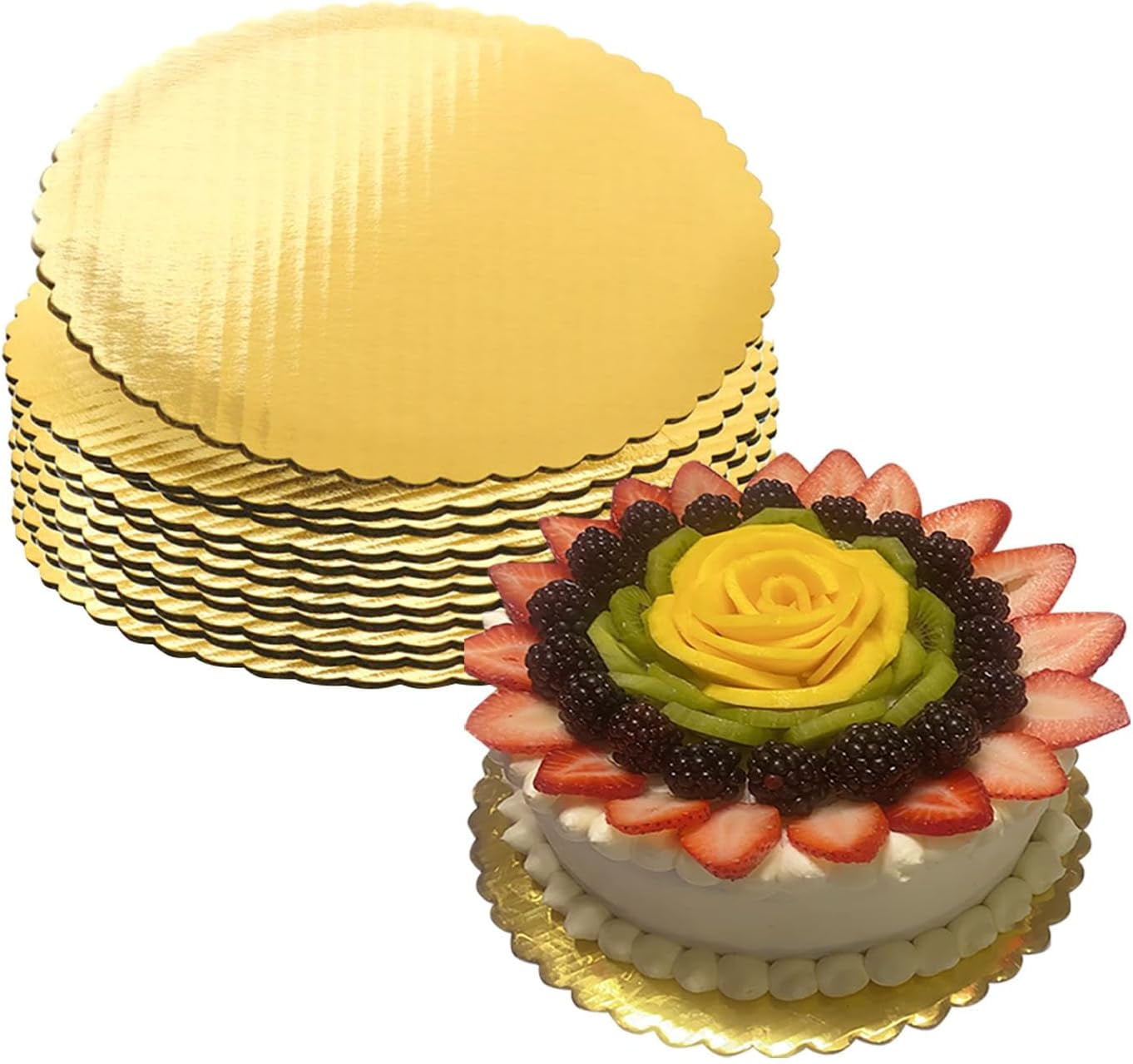 10 Inch Cake Boards Golden Round 12pcs Sturdy Cake Circles Scallop Edge ...