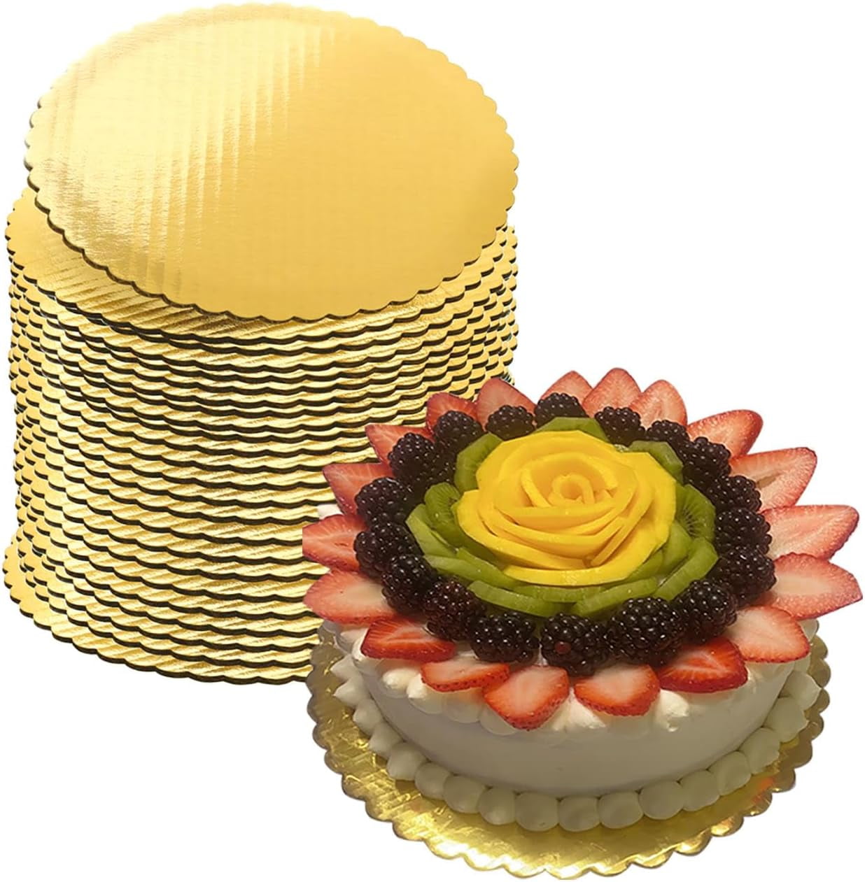 10 Inch Cake Boards Golden Round 25pcs Sturdy Cake Circles Scallop Edge ...