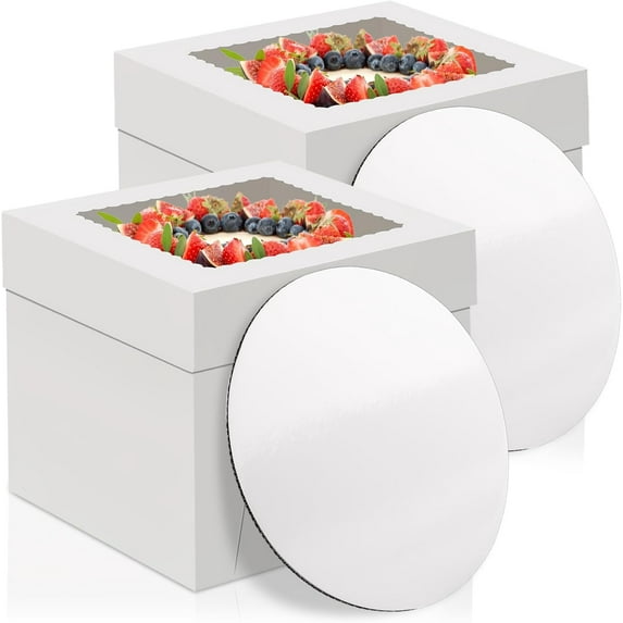 10 Inch Cake Box with Cake Boards, 2 Pack Disposable Cake Carrier ...
