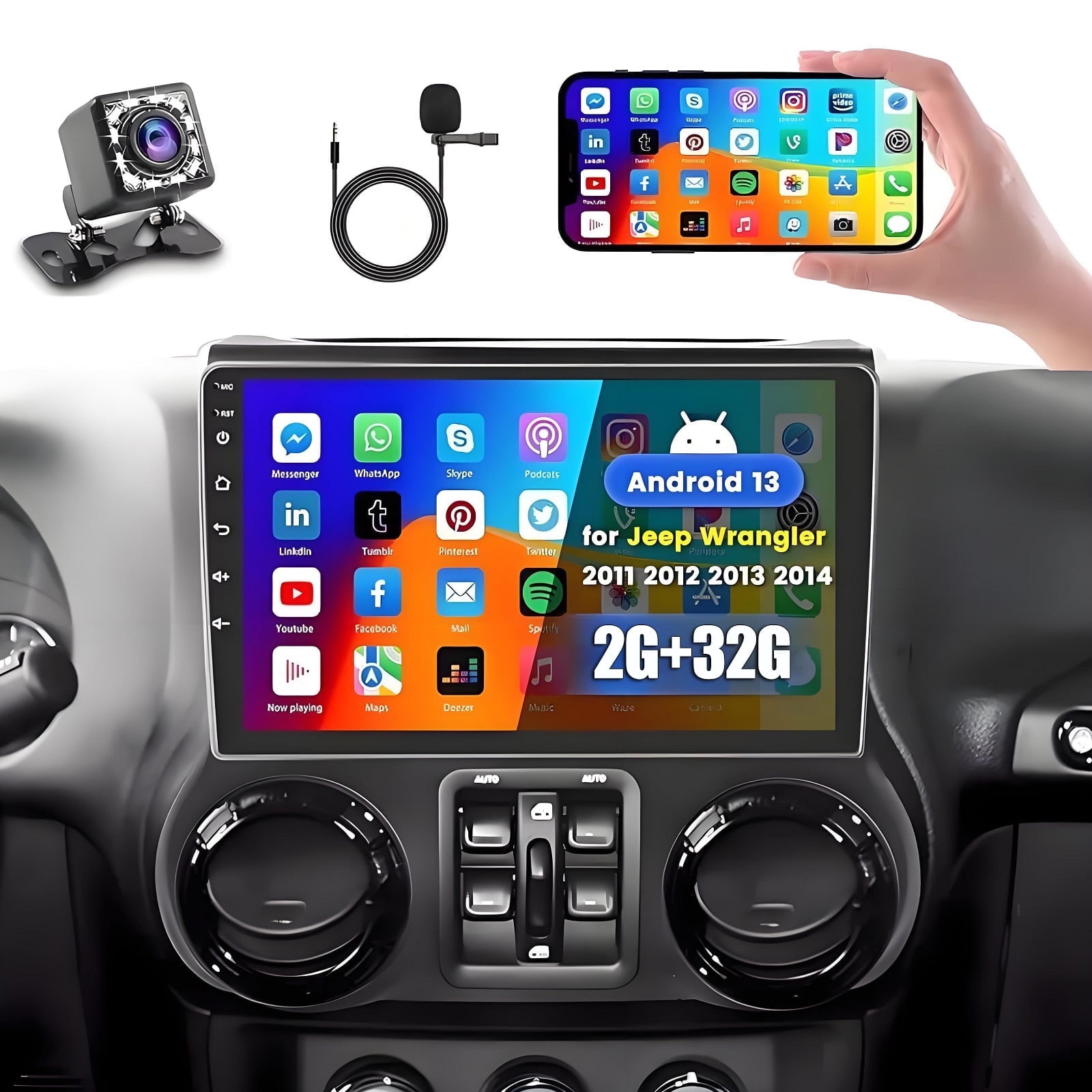 10 Inch Car Radio Stereo for Jeep Wrangler Built-in Apple Carplay ...