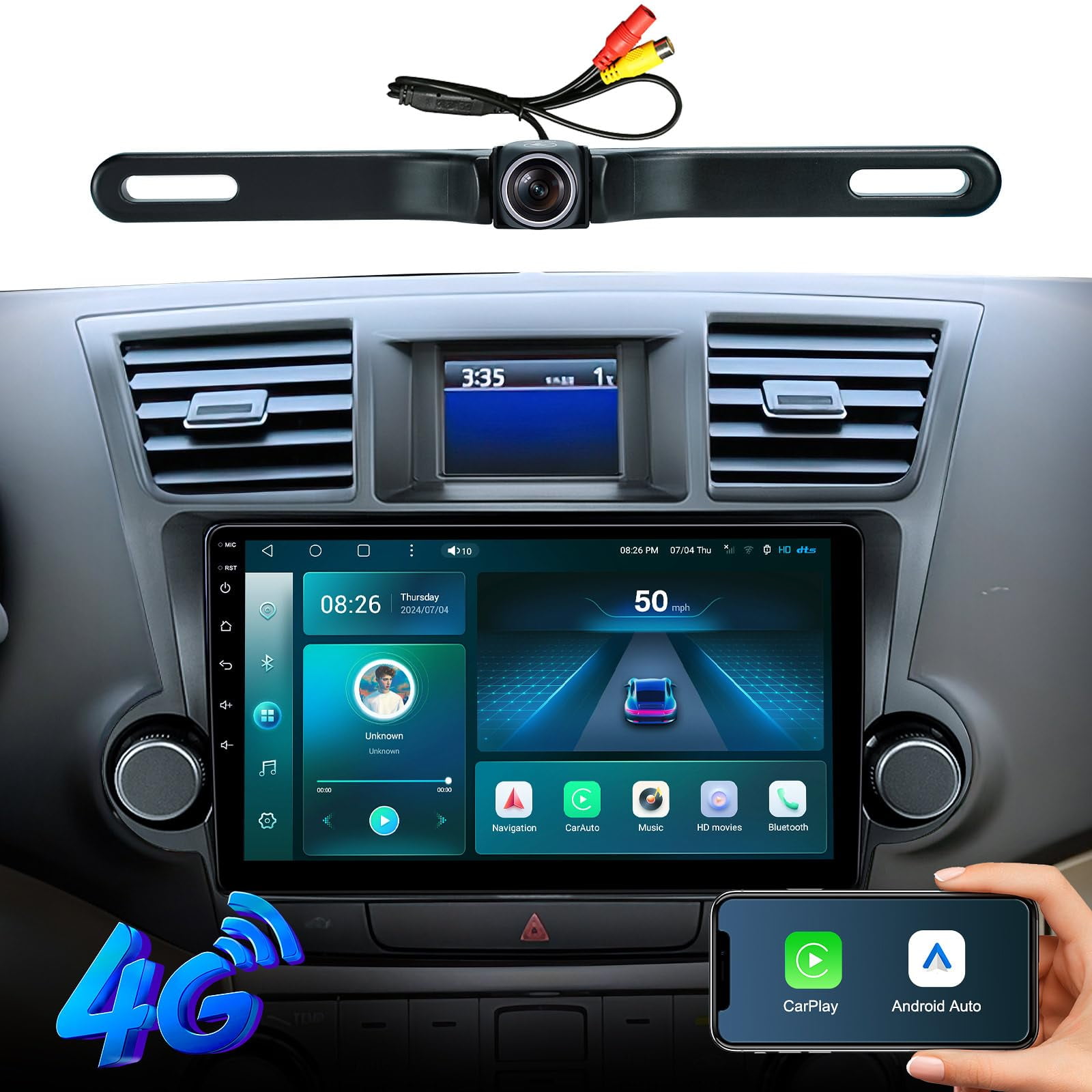 10 Inch Car Stereo Radio Replacement for Toyota Highlander 2009-2014 ...