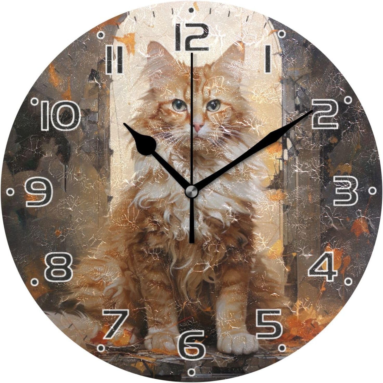 10 Inch Cat Clock Silent Round Wall Clock Non Ticking Battery Device ...