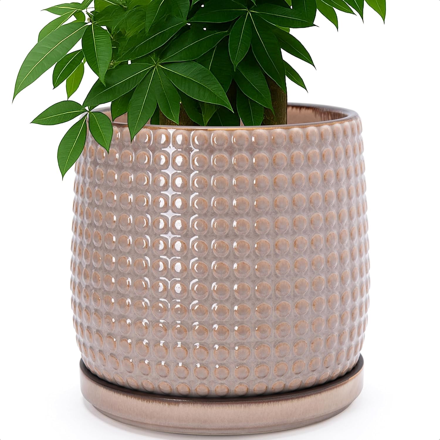 10 Inch Ceramic Beaded Stoneware Planter Pot - Flower Pot with Drainage ...