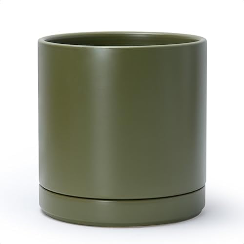 10 Inch Ceramic Planter Pot with Drainage Hole and Saucer, Indoor ...