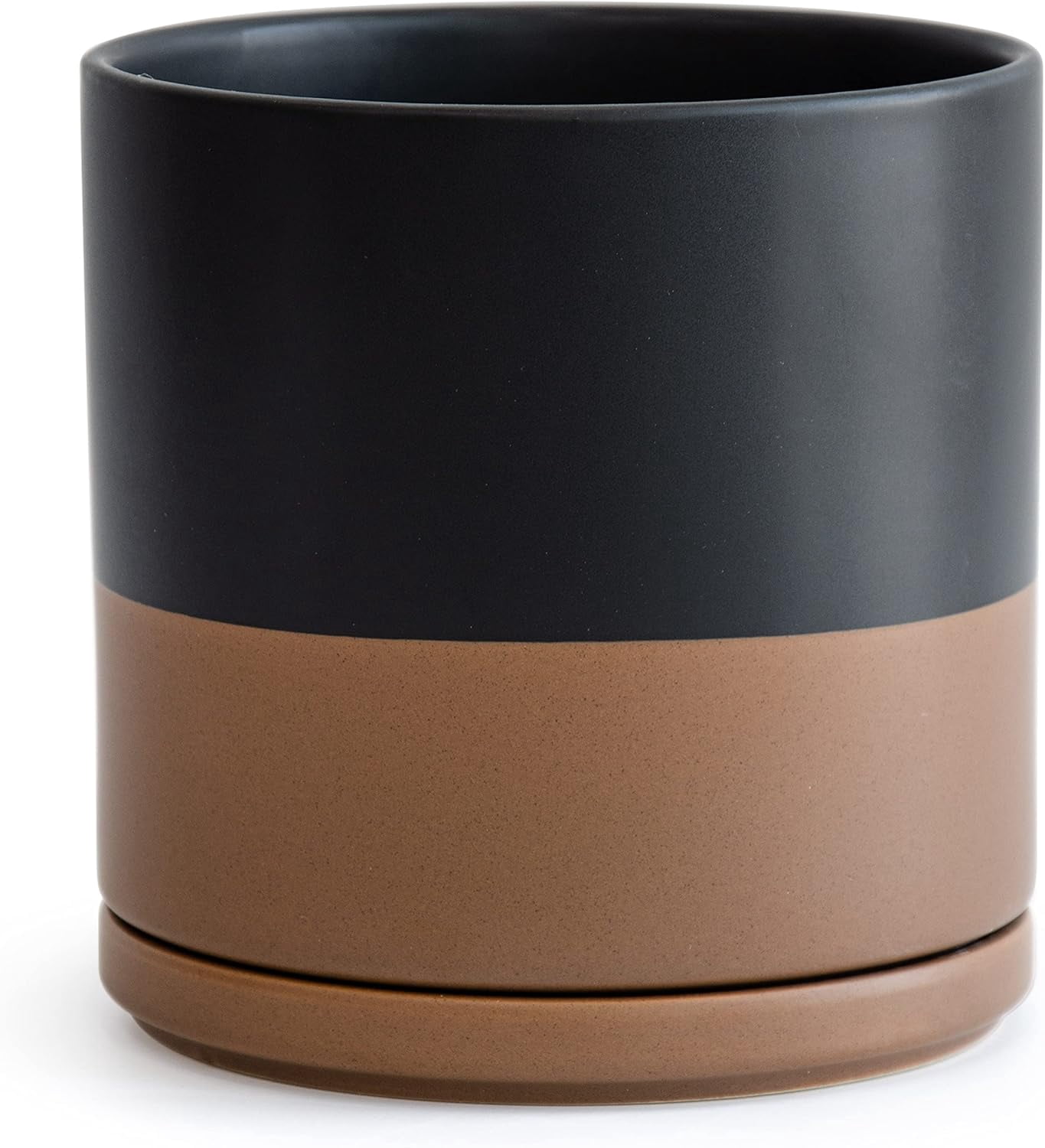 10 Inch Ceramic Planter Pot with Drainage Hole and Saucer, Indoor ...