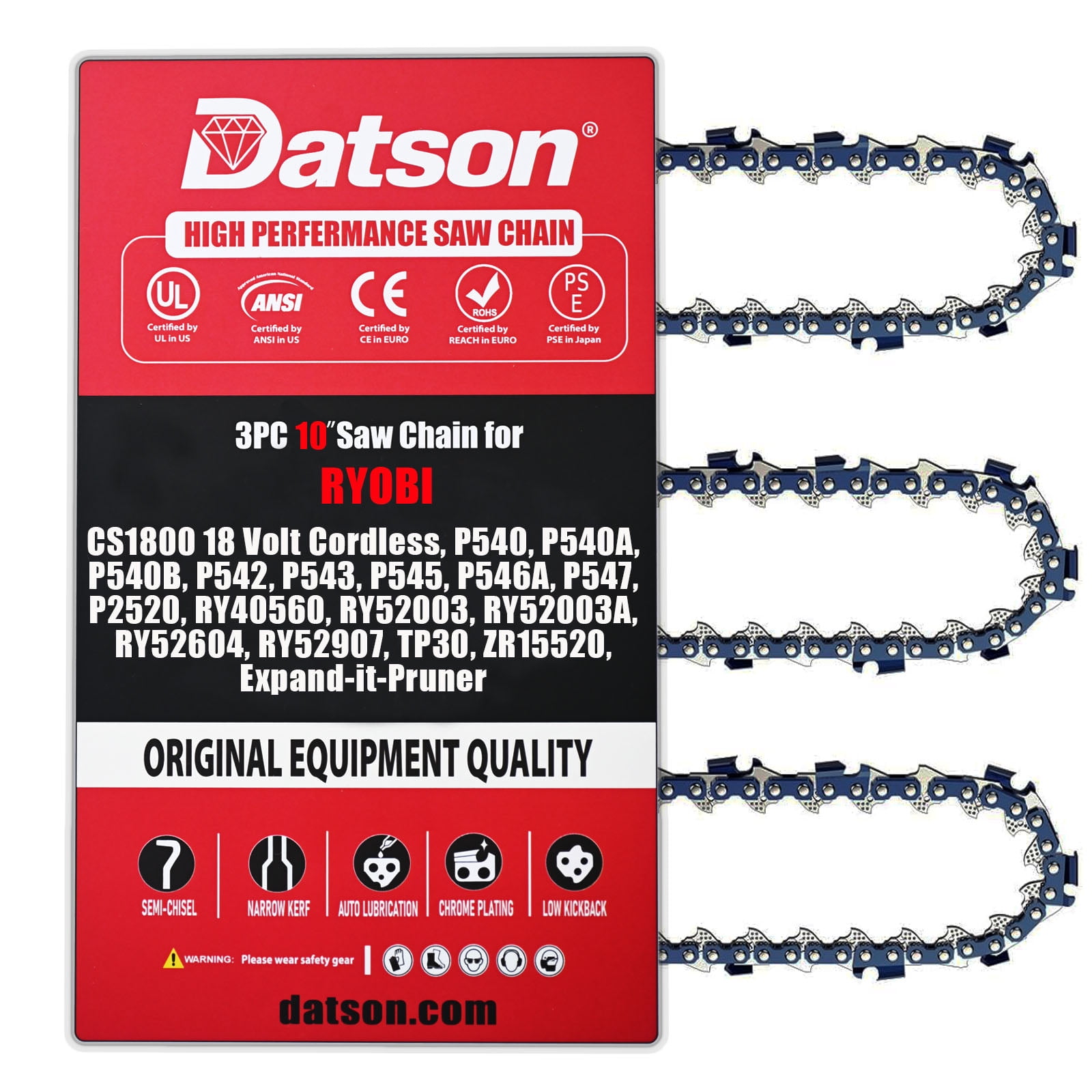 10 Inch Chainsaw Chain 3/8" LP Pitch .043" Gauge 40 Drive Links, Fits ...