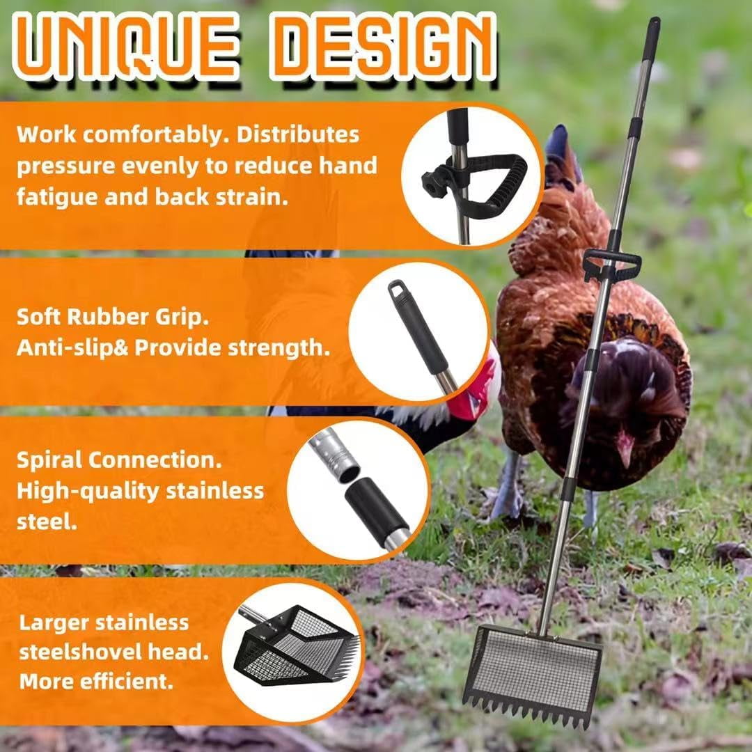 10 Inch Chicken Poop Scooper & Rake 2-in-1， Chicken Scooper for Poop ...