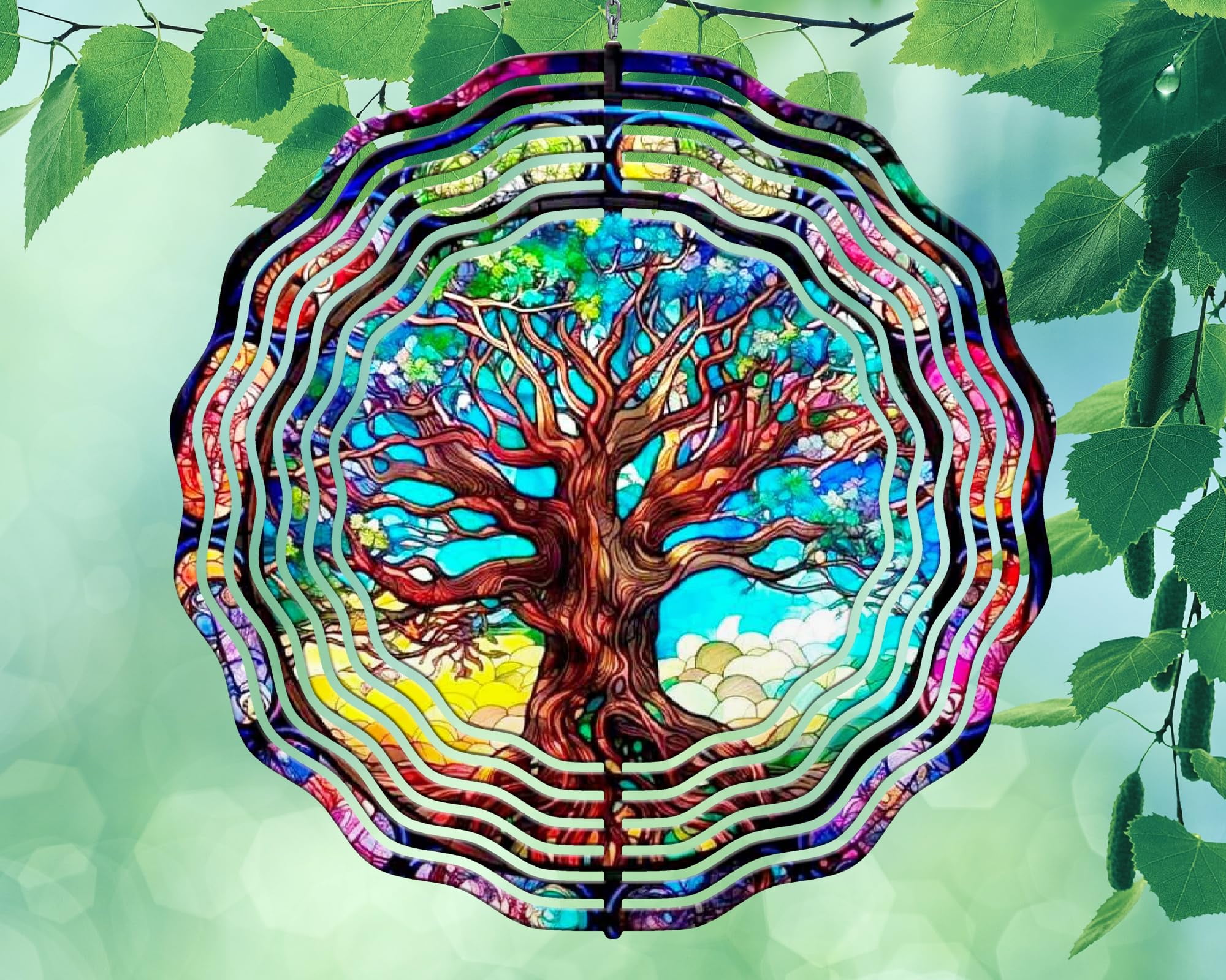 10 Inch Colorful Family Tree of Life Hanging Wind Spinner Yard Decor ...