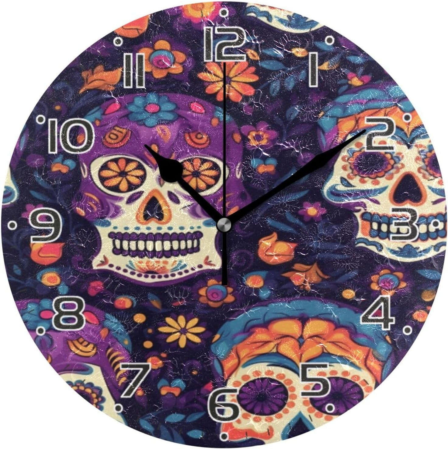 10 Inch Colorful Skulls Clock Silent Round Wall Clock Non Ticking ...