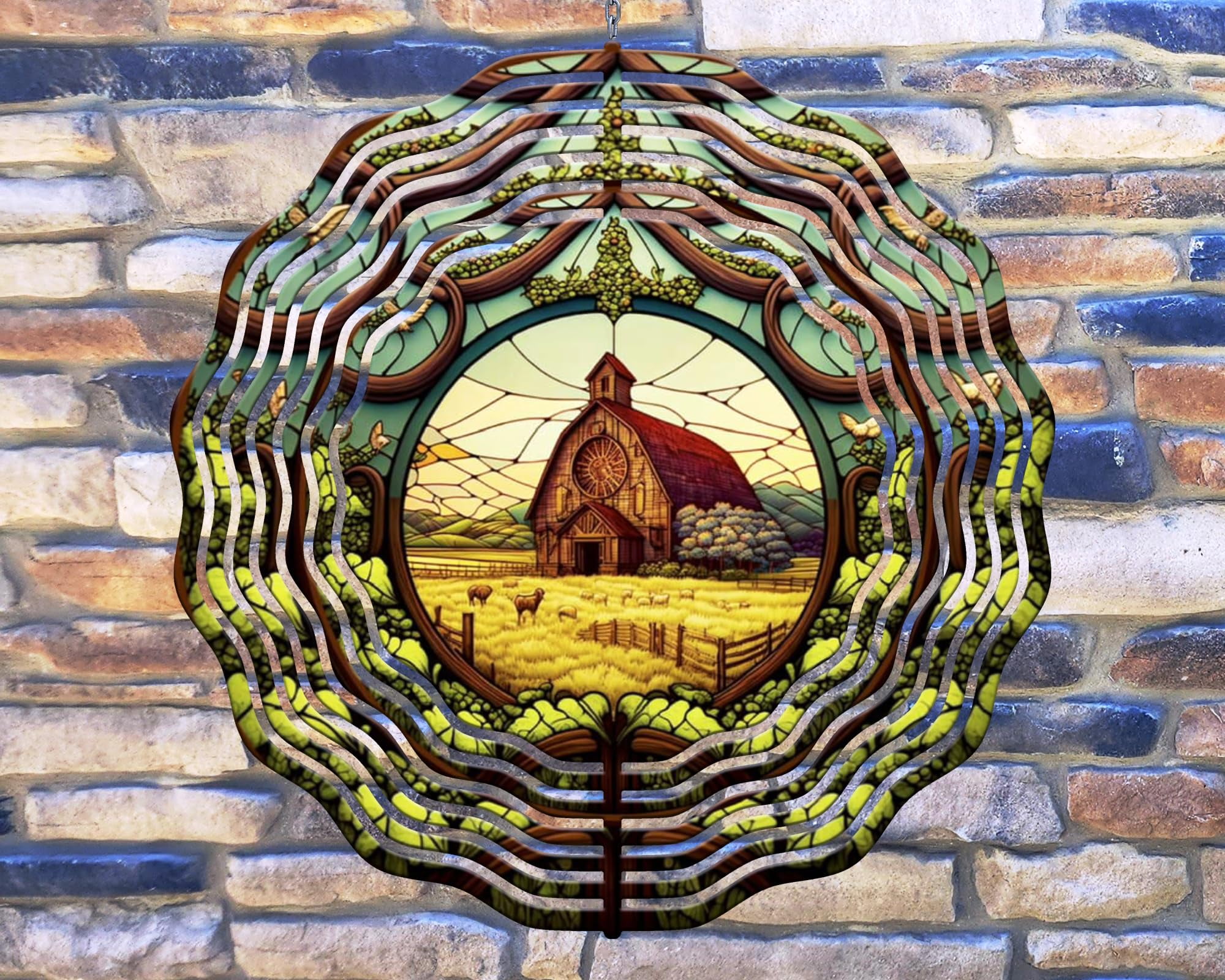 10 Inch Country Farm Animal Barn Stained Glass Look Hanging Wind ...