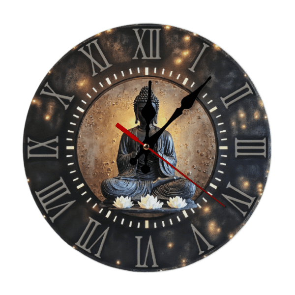 10 Inch Country Style Wooden Silent Wall Clock with Buddha Meditation ...