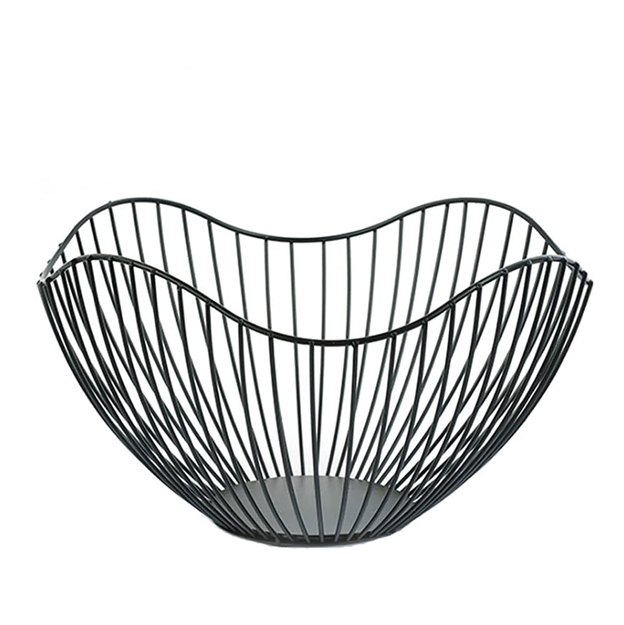 10-Inch Curved Modern Black Metal Wire Fruit Bowl - Kitchen Counter ...