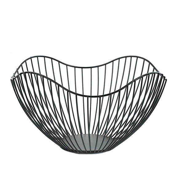 10-Inch Curved Modern Black Metal Wire Fruit Bowl - Kitchen Counter ...