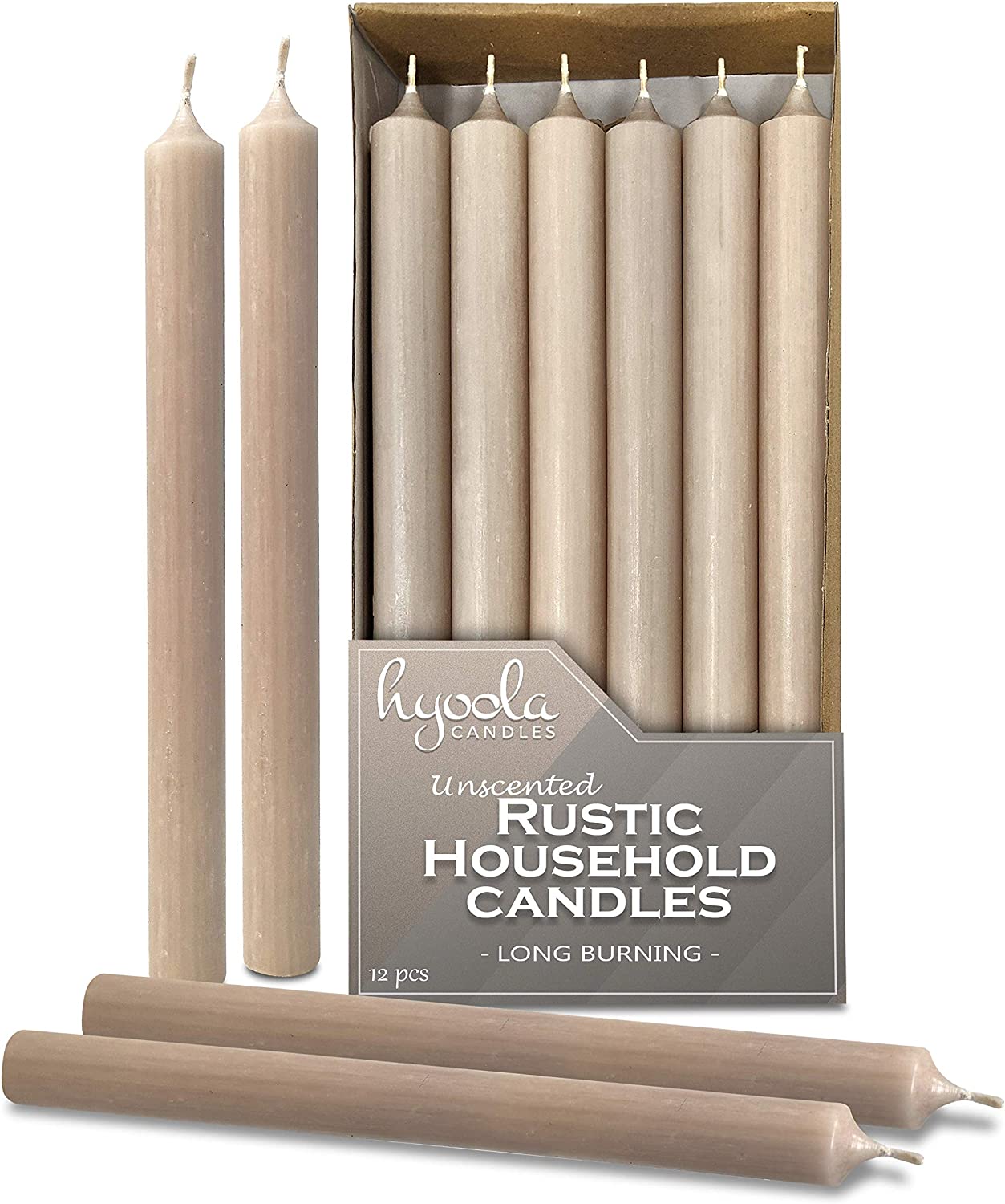 10 Inch Dinner Candles - 12 Pack - Sahara Tall Unscented Rustic Long ...