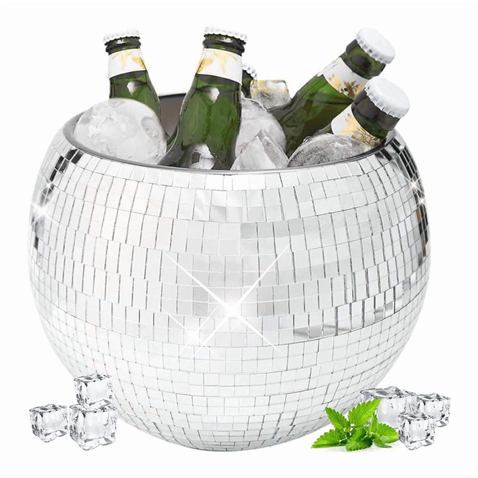 10-Inch Disco Ball Ice Bucket Silver Sparkly Mirror Ball Icebucket for ...