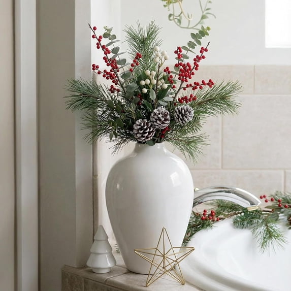 10 Inch Elegant Glossy Porcelain Vase - White Ceramic Vase, Large ...