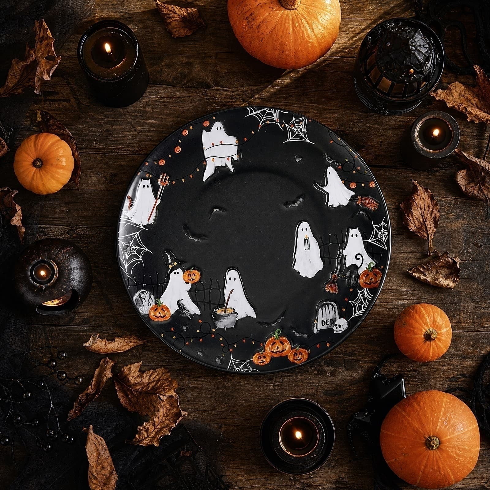 10 Inch Embossed Ghost Pumpkin Ceramic Dinner Plate, Unique Halloween ...