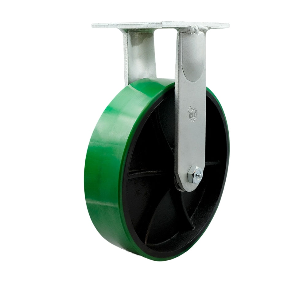 10 Inch Extra Heavy Duty Green Poly on Cast Iron Wheel Rigid Top Plate ...