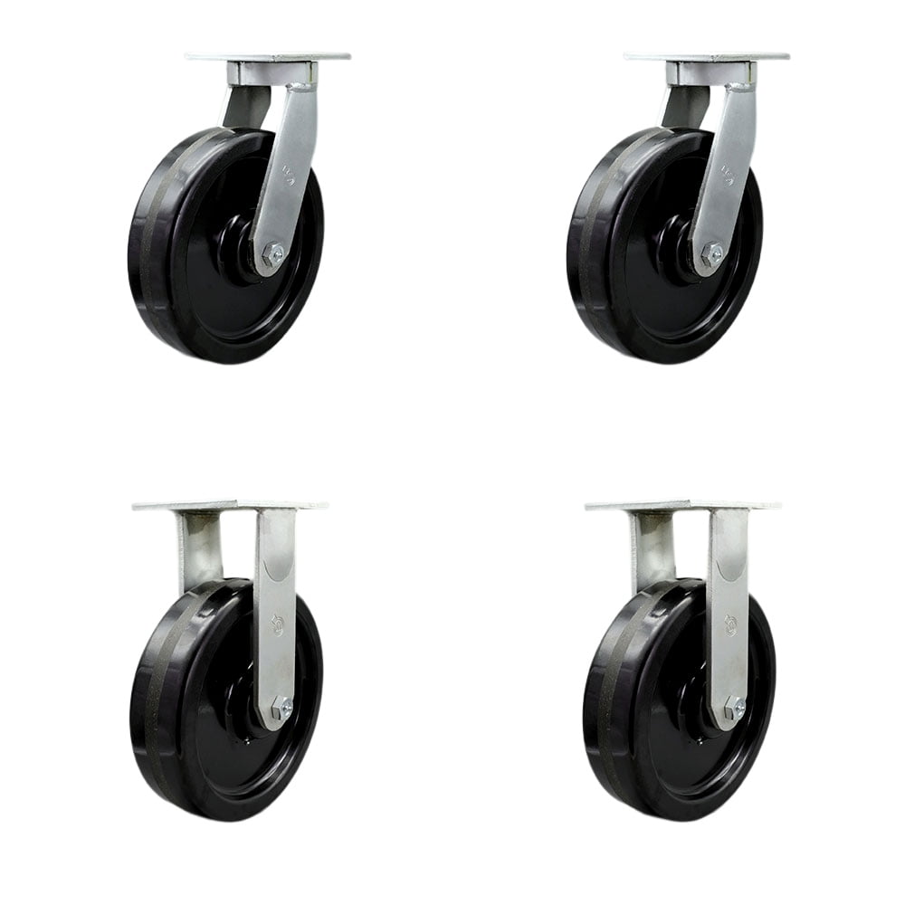10 Inch Extra Heavy Duty Phenolic Wheel Caster Set 2 Swivel Locks 2 ...