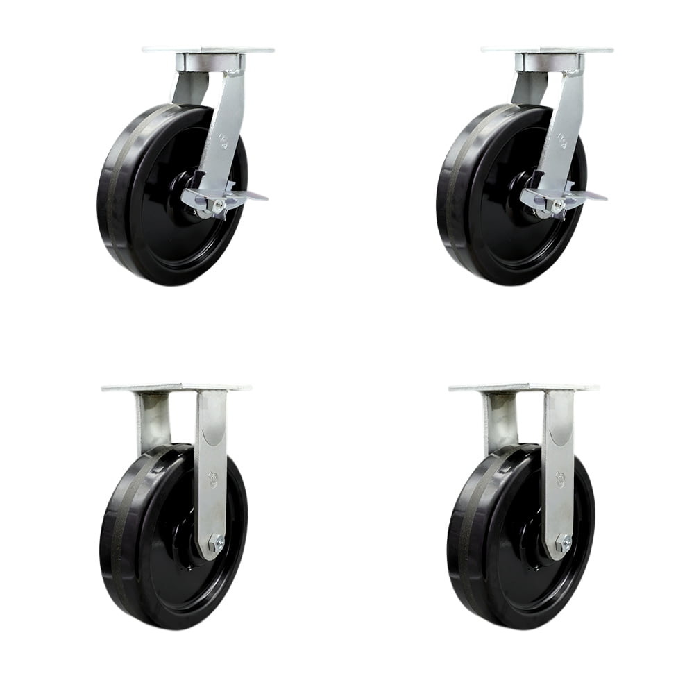 10 Inch Extra Heavy Duty Phenolic Wheel Swivel Caster Set 2 Brakes 2 ...