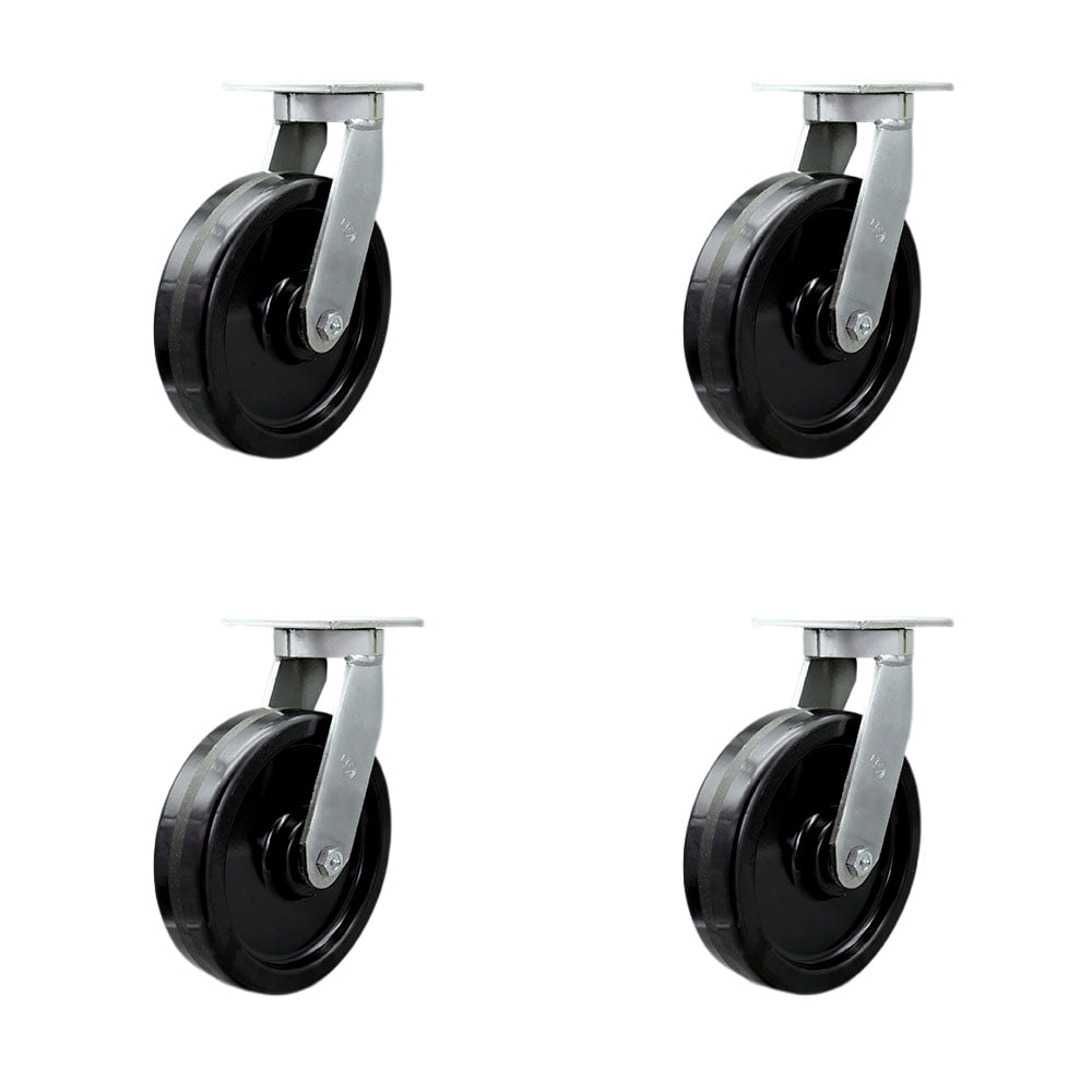 10 Inch Extra Heavy Duty Phenolic Wheel Swivel Caster Set with 2 Swivel ...