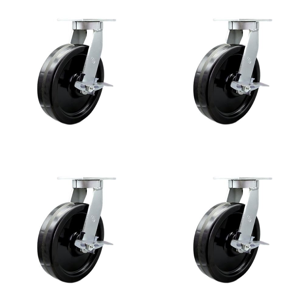 10 Inch Extra Heavy Duty Phenolic Wheel Swivel Caster Set with Brakes ...