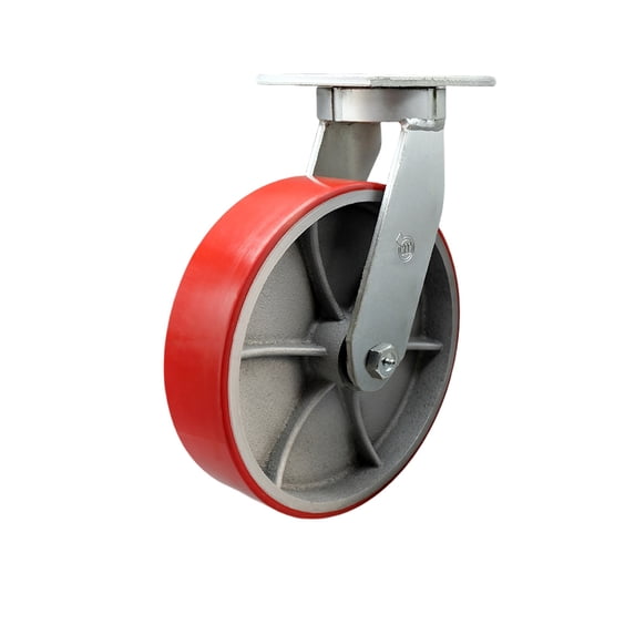10 Inch Extra Heavy Duty Red Poly on Cast Iron Wheel Swivel Top Plate ...