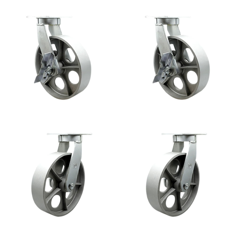 10 Inch Extra Heavy Duty Semi Steel Cast Iron Caster Set 4 Swivel Locks ...