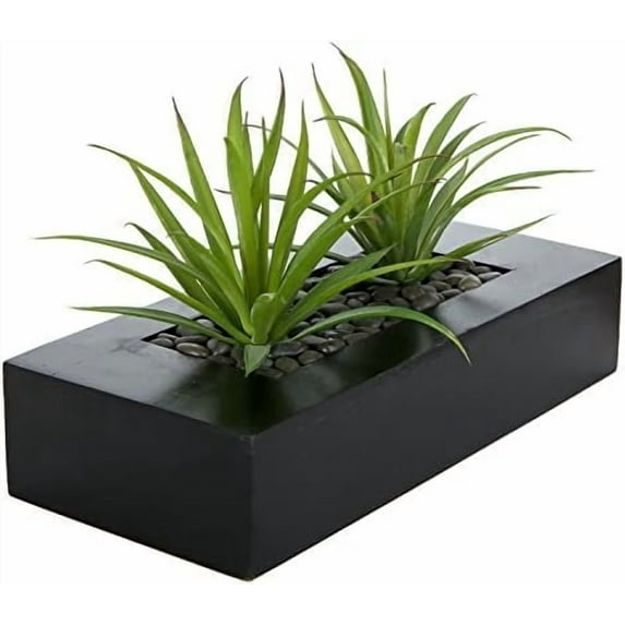 10 Inch Fake Grass Artificial Plants in Rectangular Black Wood Planter ...