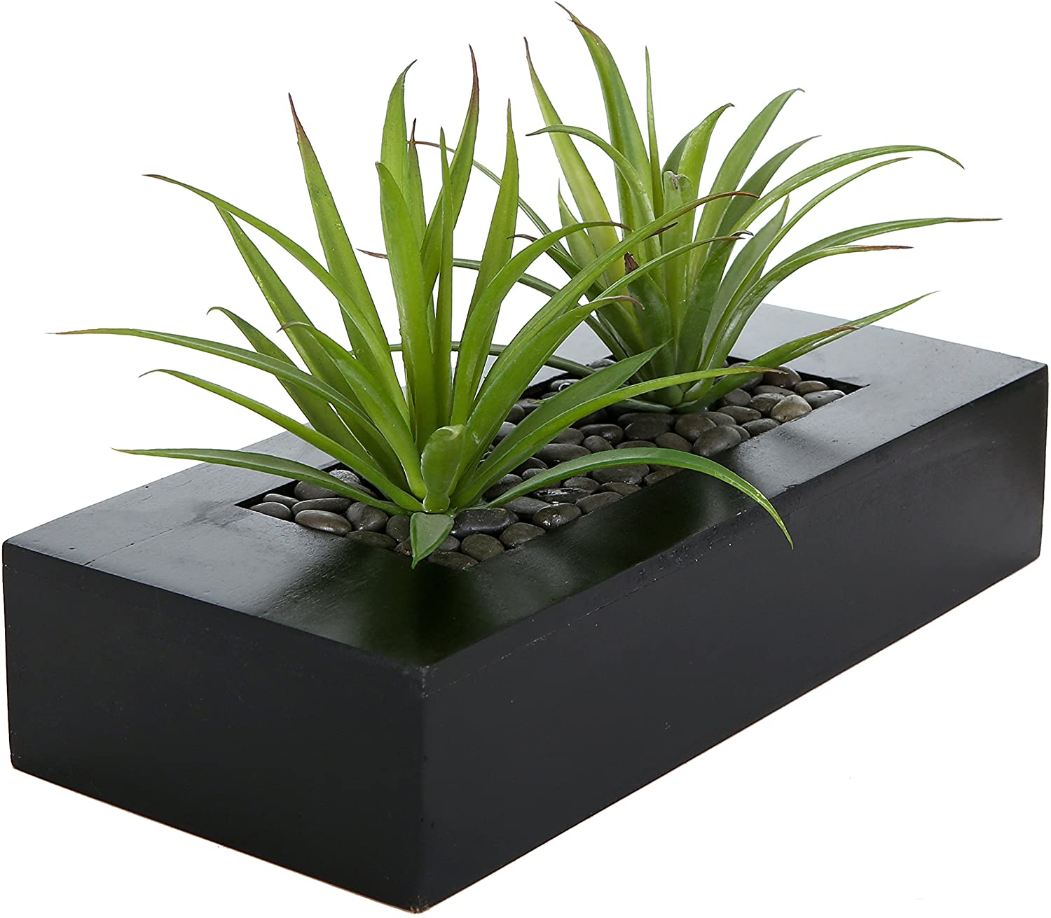 10 Inch Fake Grass Artificial Plants in Rectangular Black Wood Planter - Faux Plants Indoor for ...