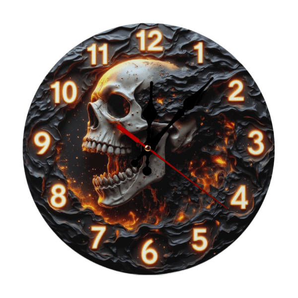 10 Inch Fire Skull Theme Wooden Silent Wall Clock with -Gothic Home ...