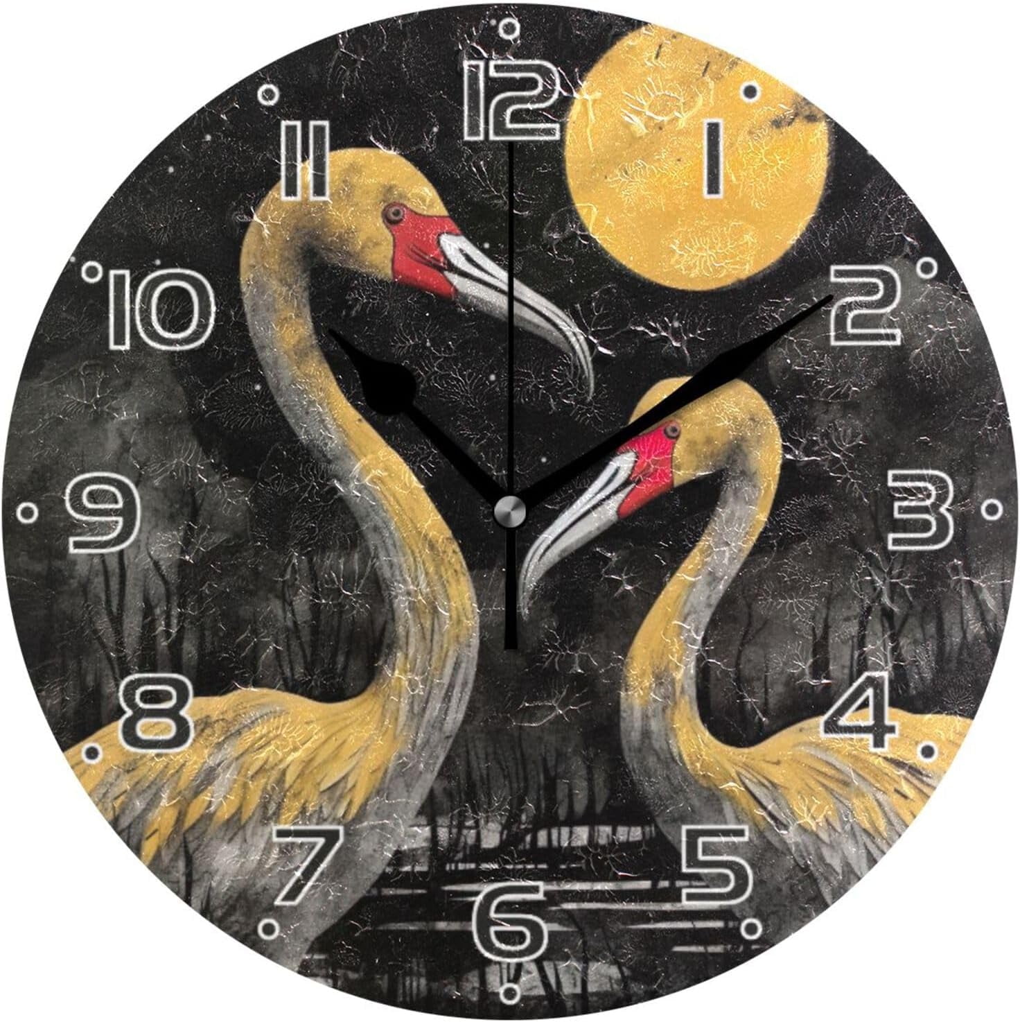 10 Inch Flamingos Clock Silent Round Wall Clock Non Ticking Battery ...