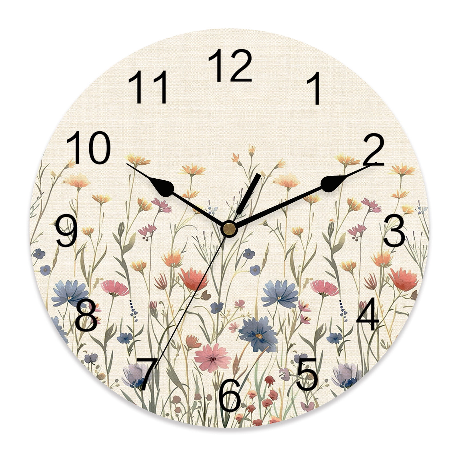 10 Inch Floral Wall Clock, Watercolor Leaves Colorful Daisy Linen ...