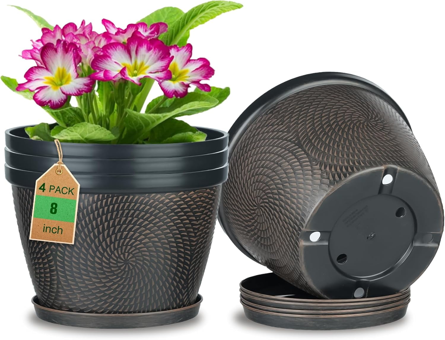 10 Inch Flower Pots for Indoor and Outdoor Use, 3 Pack Plastic Flower ...