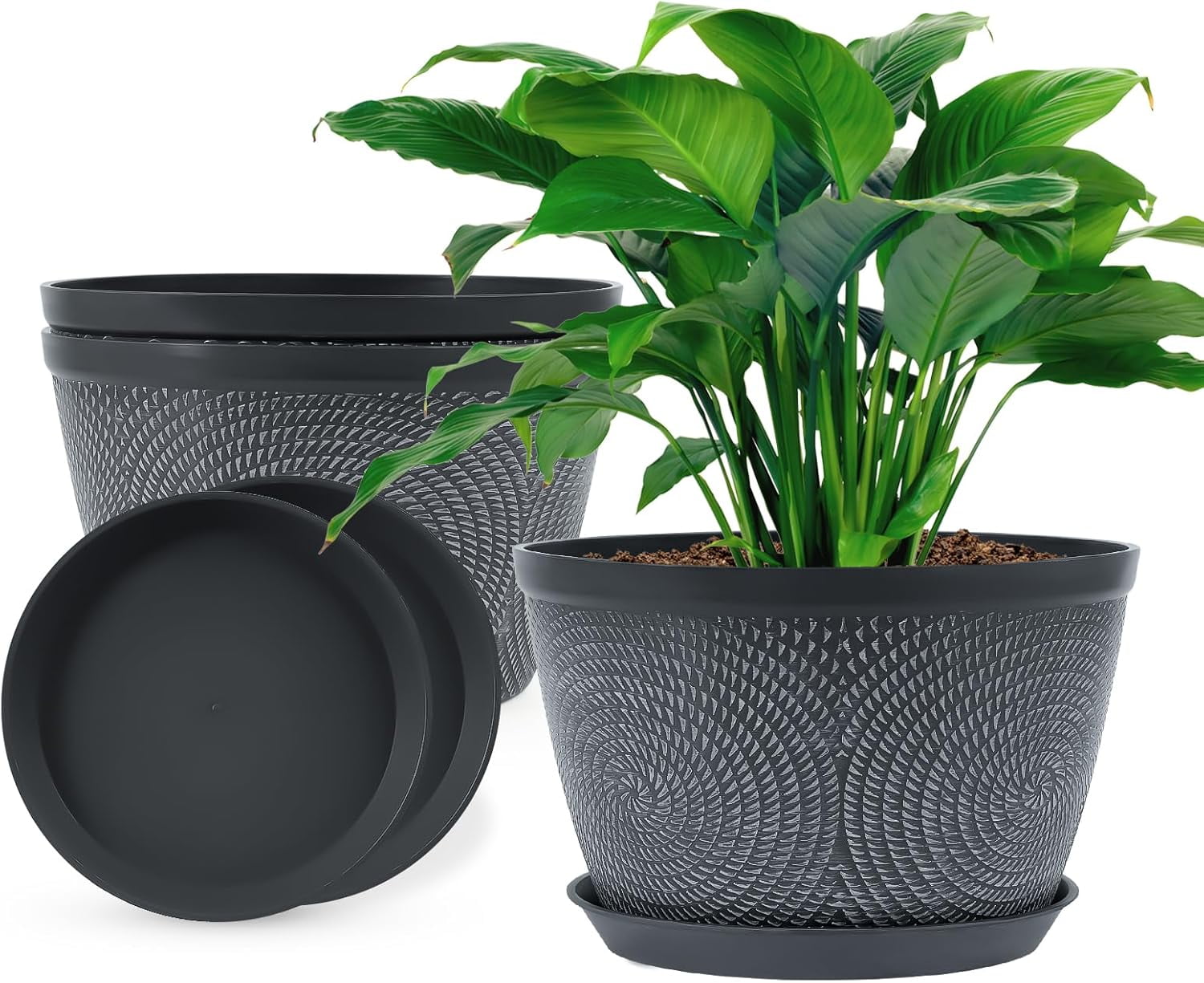 10 Inch Flower Pots Planters for Outdoor Indoor, 3 Pack Plastic Plant ...