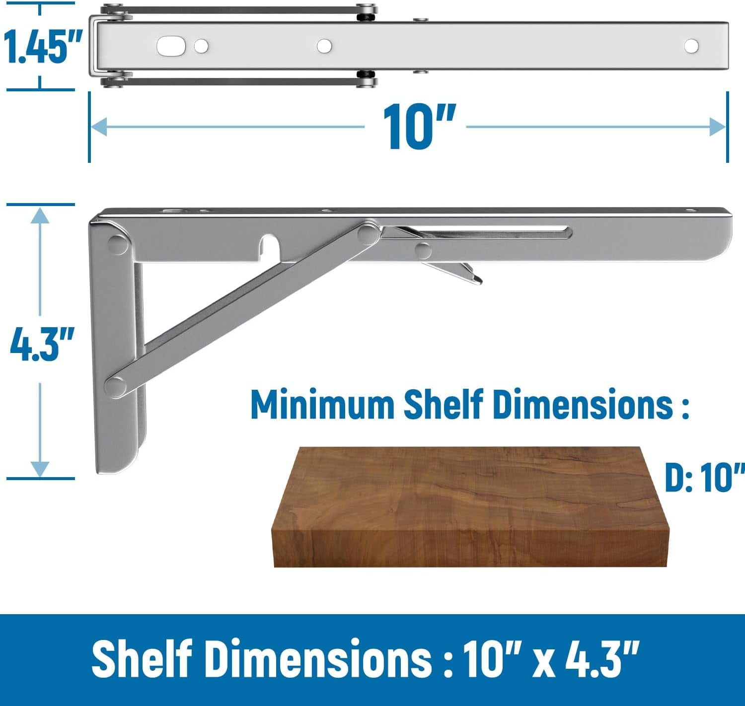 10 Inch Folding Shelf Brackets, Stainless Steel Heavy Duty Wall Mounted ...