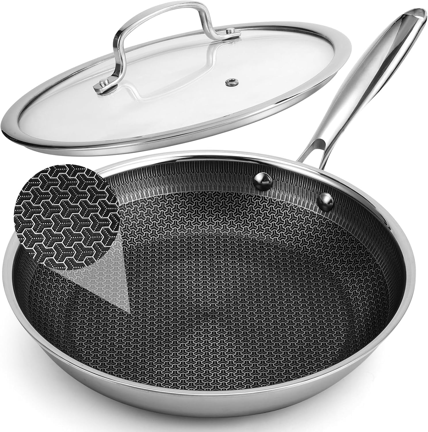 10 Inch Frying Pan Stainless Steel Skillet Chef's Pan with Matching ...