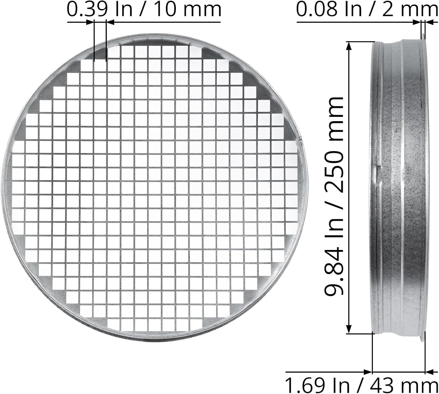 10 Inch Galvanized Duct End Cap with Metal Mesh Screen - Easy Push Fit ...