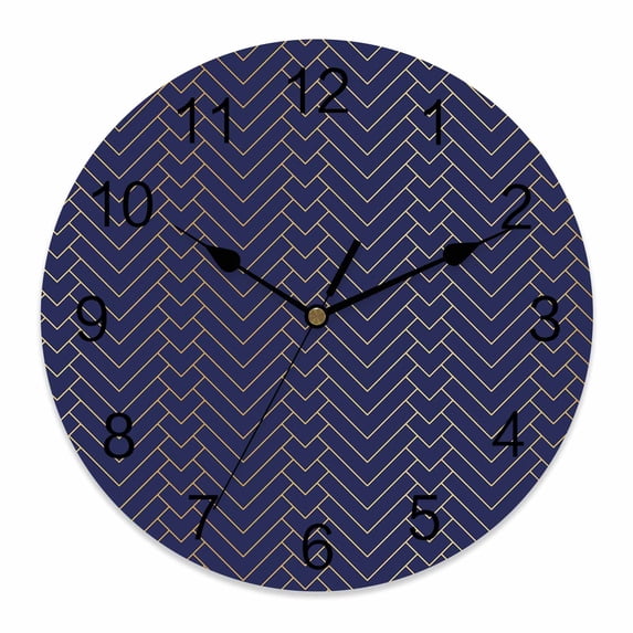 10 Inch Geometric Line Wall Clock, Yellow Border Indigo Blue Background ...