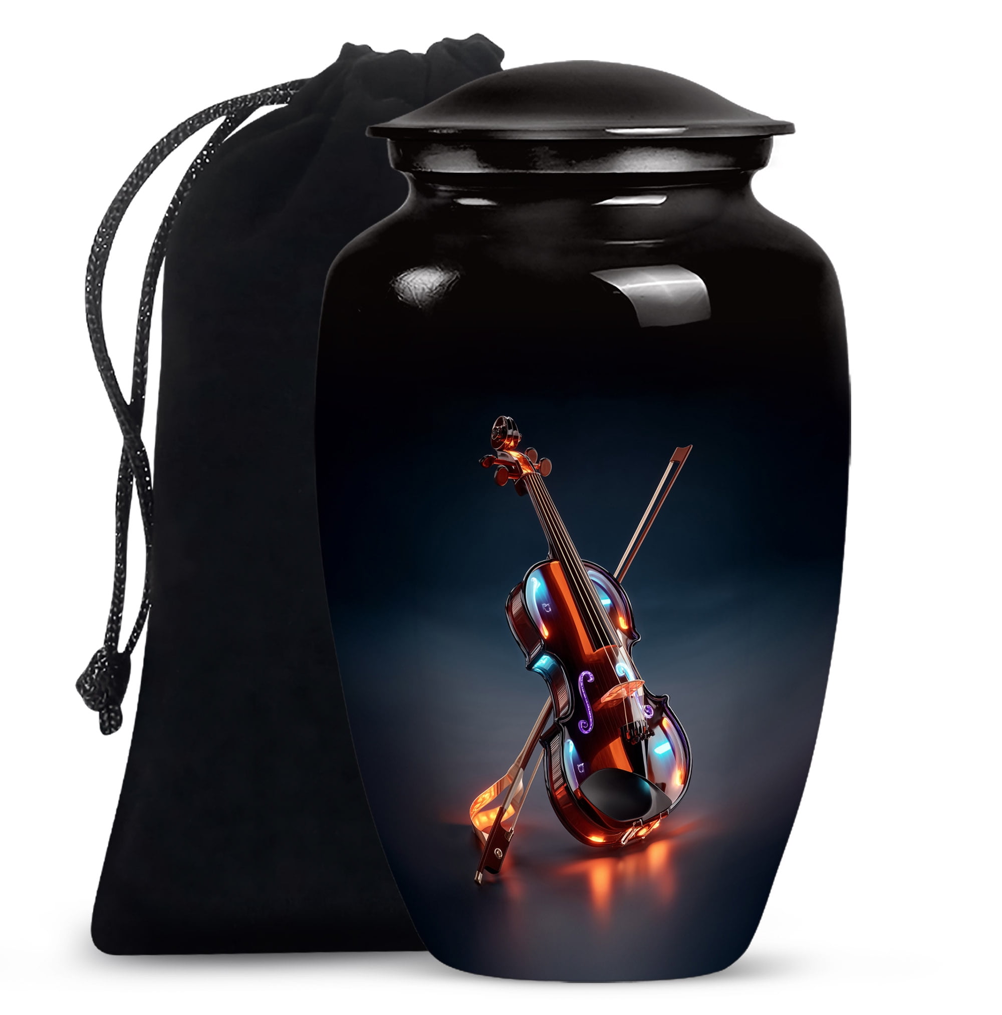 10-Inch Glowing Violin Cremation Urn for Human Ashes – Large Funeral ...
