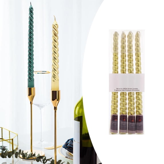 10 Inch Gold Spiral Taper Candles Set for Christmas, 4 Pack Unscented ...