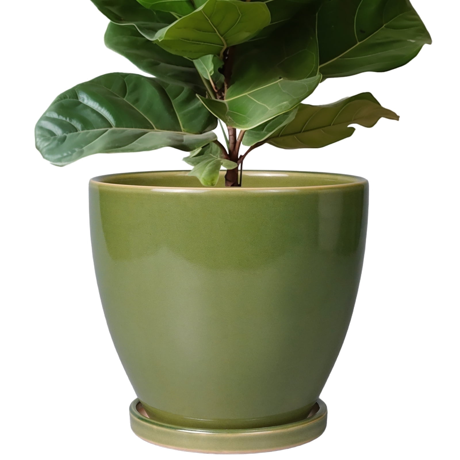 Epfamily 10-Inch Green Ceramic Planter Pot with Saucer | Large Indoor ...