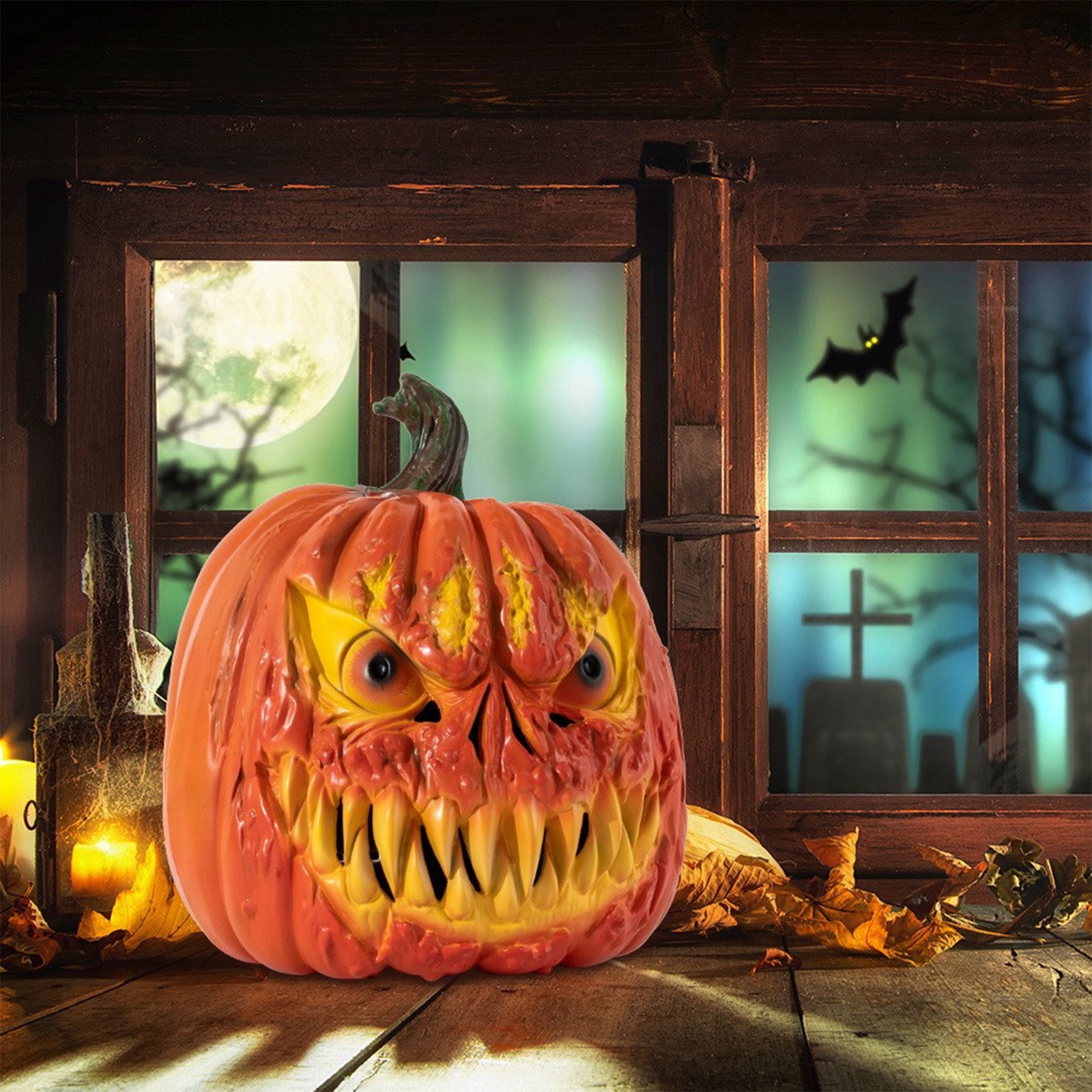 10 Inch Halloween Pumpkin Face Decoration Ornament Pumpkin Head Set ...